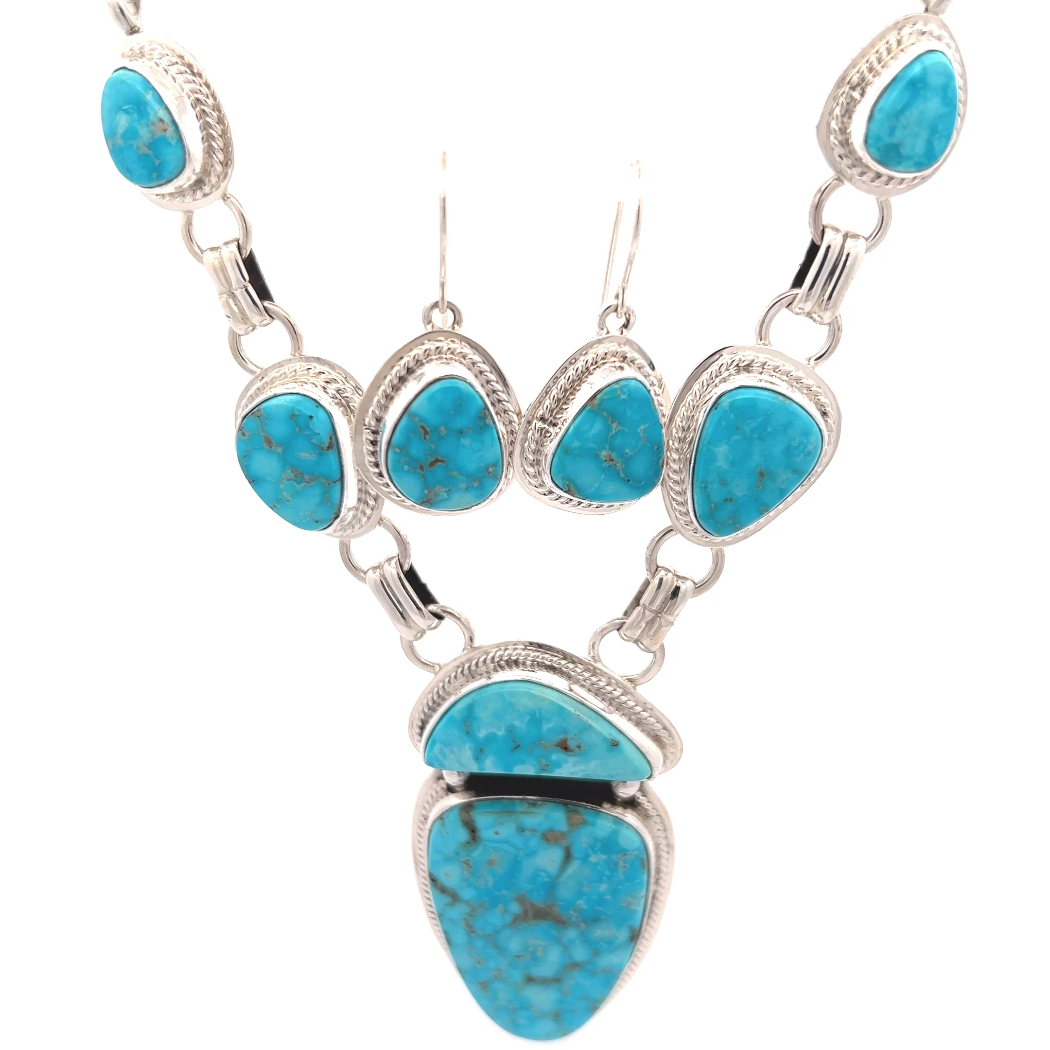 Treasures of the Southwest: Genuine Kingman Blue Turquoise Necklace and Earrings Set